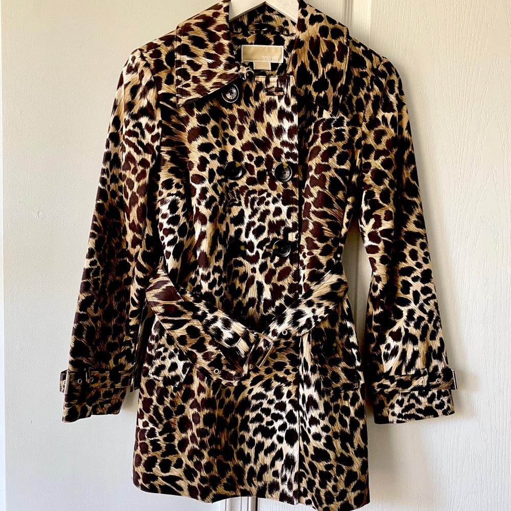 Michael Kors Leopard Print Belted Trench Coat Gem